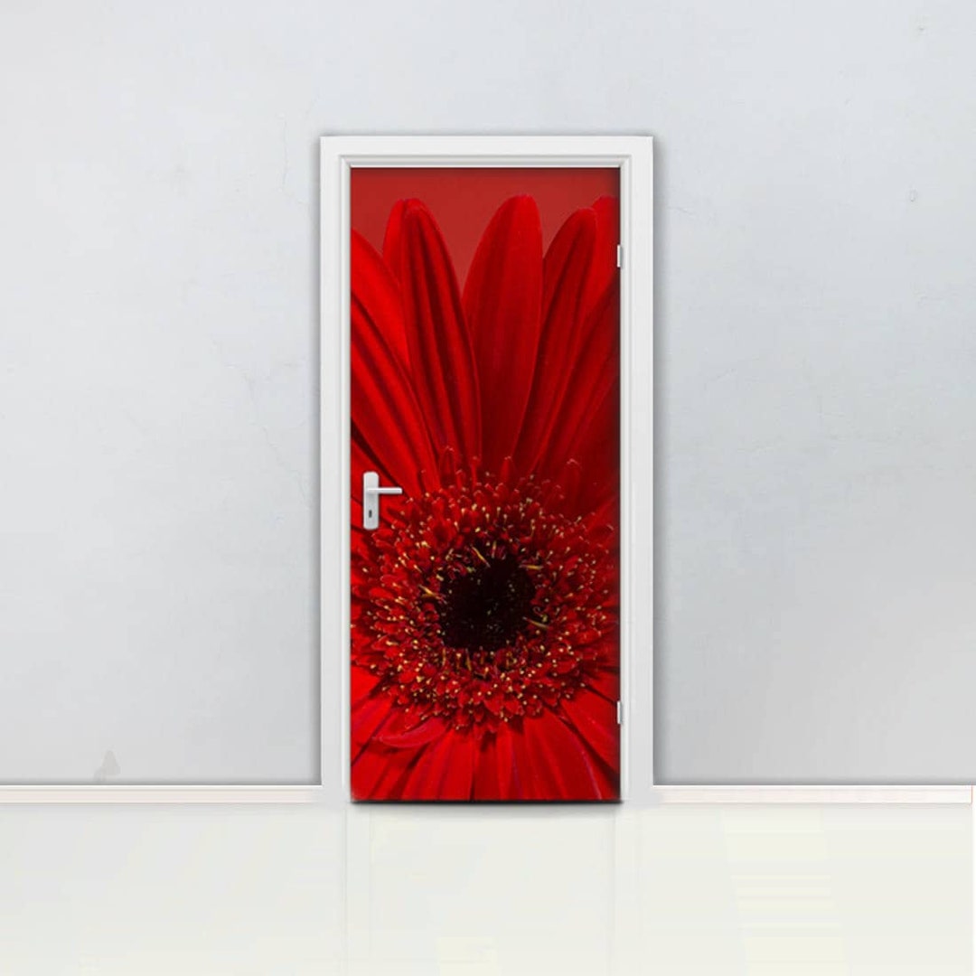 Red Flower Door Mural Self Adhesive Door Wrap, Removable Peel & Stick ...