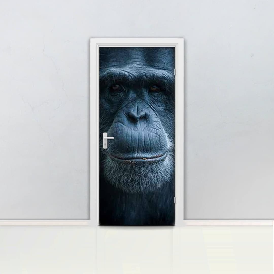 Chimpanzee Face Door Mural Self Adhesive Door Wrap, Removable Peel ...