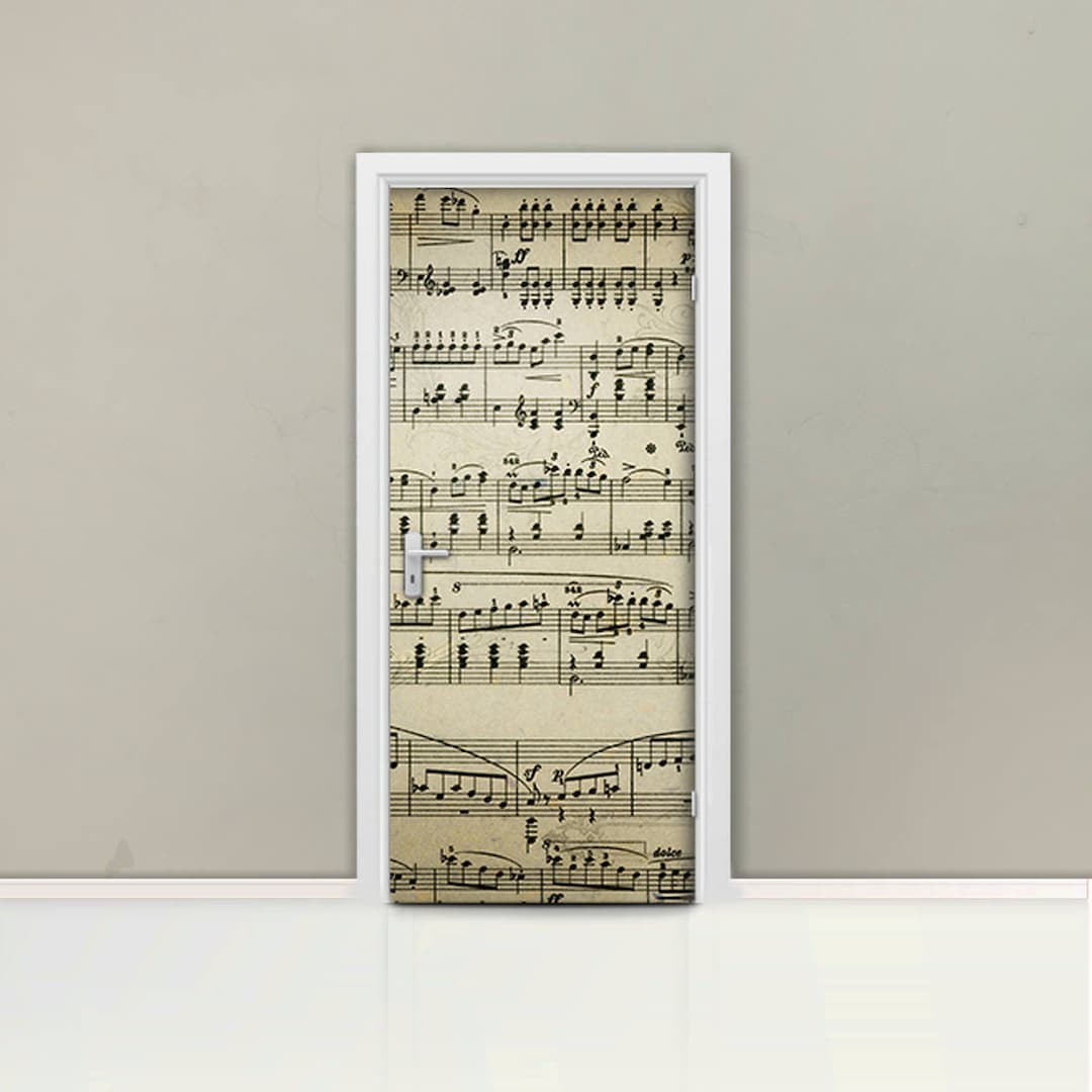 Antique Music Text Door Mural Self Adhesive Door Wrap, Removable Peel ...