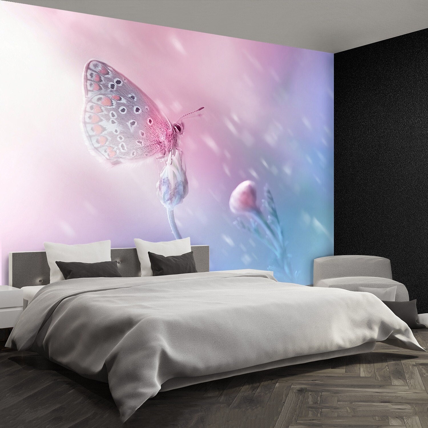 Butterfly Flower Temporary or Traditional Wallpaper | Wall Mural ...