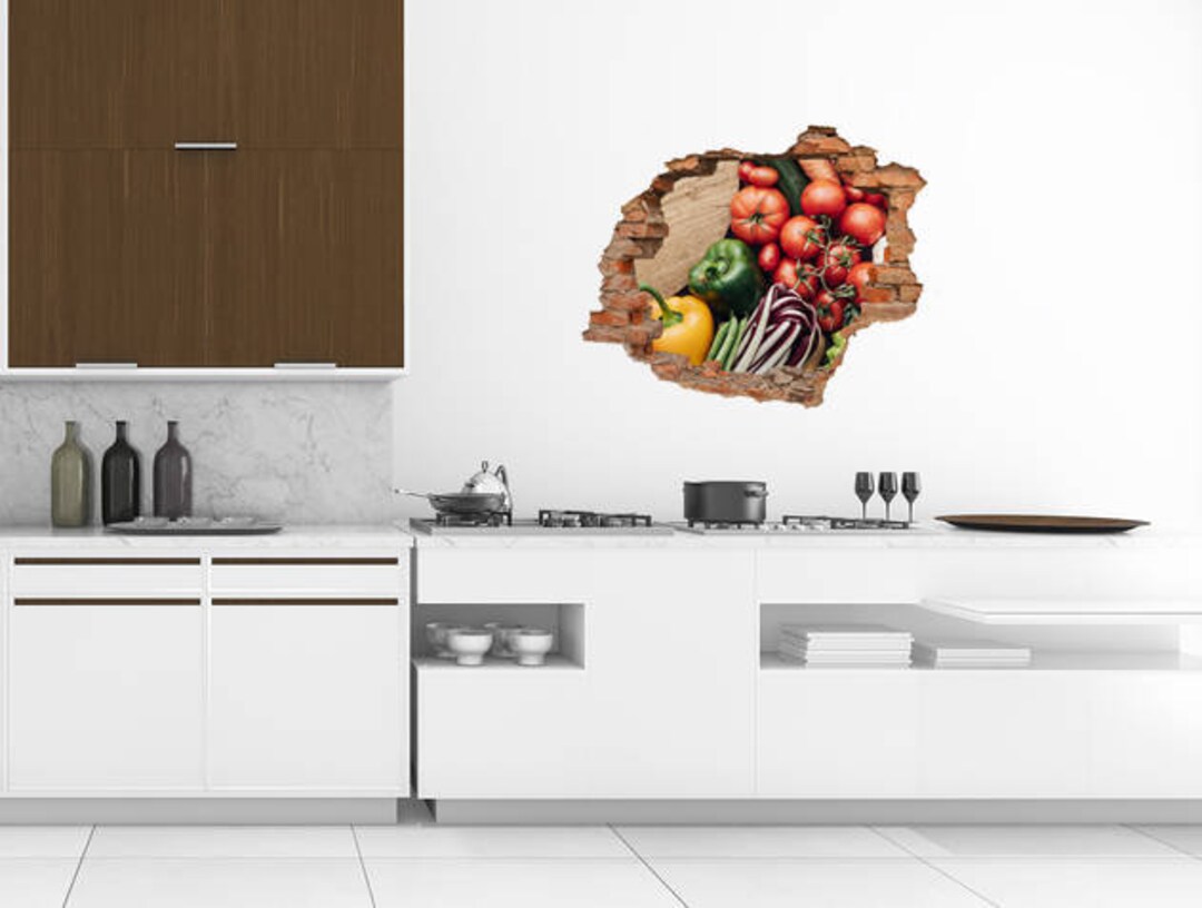 Vegetables in a Rustic Kitchen 3D Hole in the Wall Wall Sticker, Decal ...