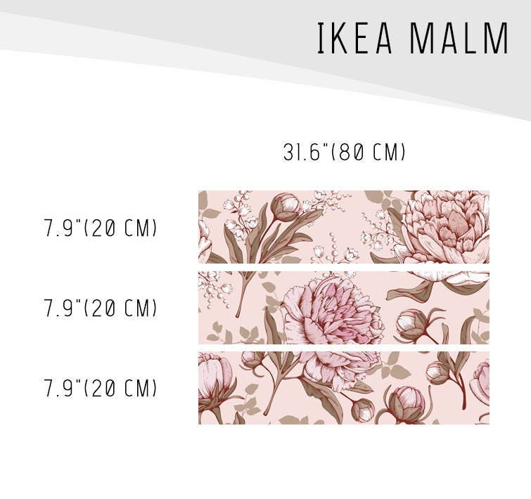 IKEA MALM Dresser Pink Peonies , Removable Ikea Decals, Furniture ...