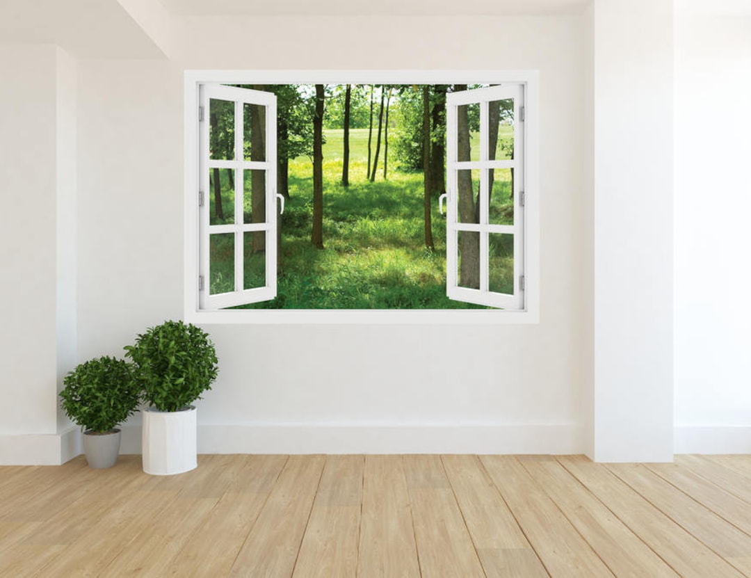 3D Window Morning Forest Landscape, Wall Decal Vinyl, 3D Wall Art ...