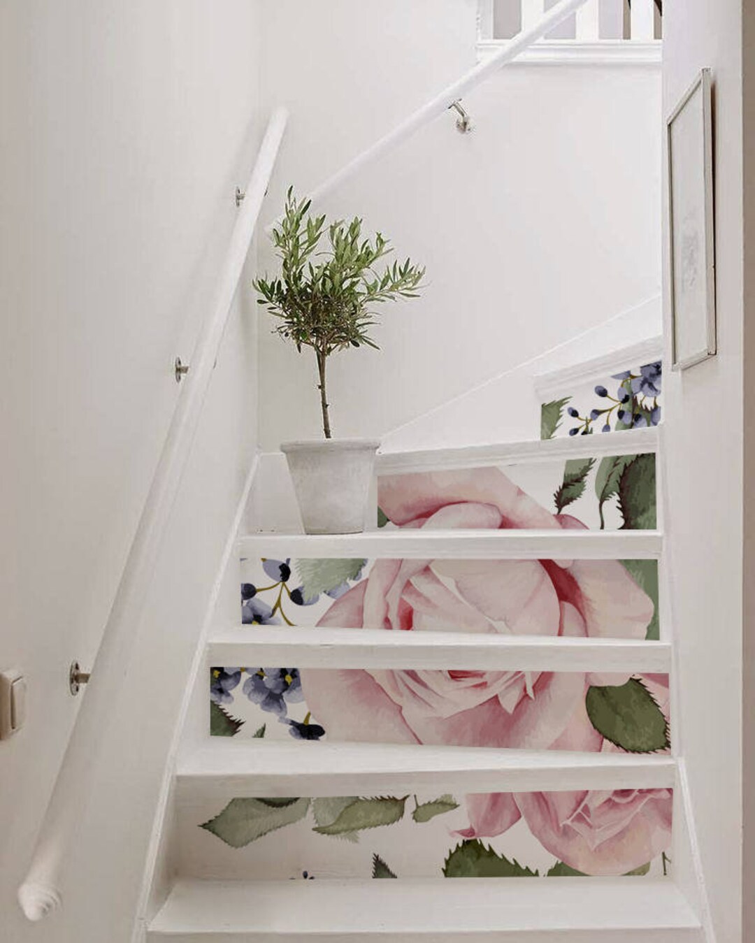 10 Strips of Stair Riser - Pink Roses, Removable Sticker Peel & Stick ...