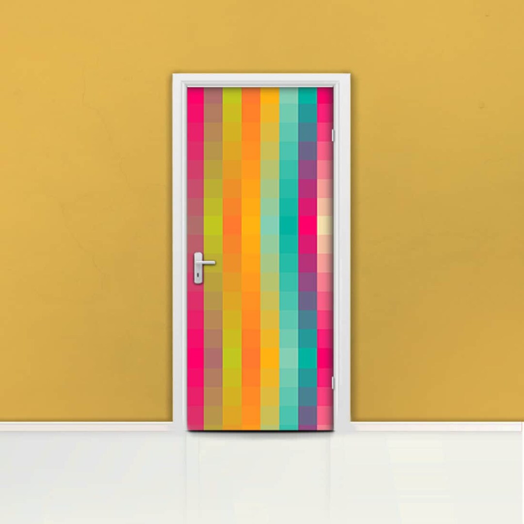 Colorful Pixels Door Mural Self Adhesive Door Wrap, Removable Peel ...