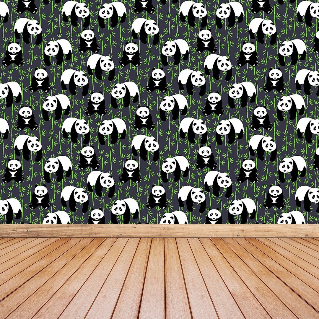 Cute Pandas Vlies or Self-adhesive Wallpaper | Mural Pattern With Cute ...