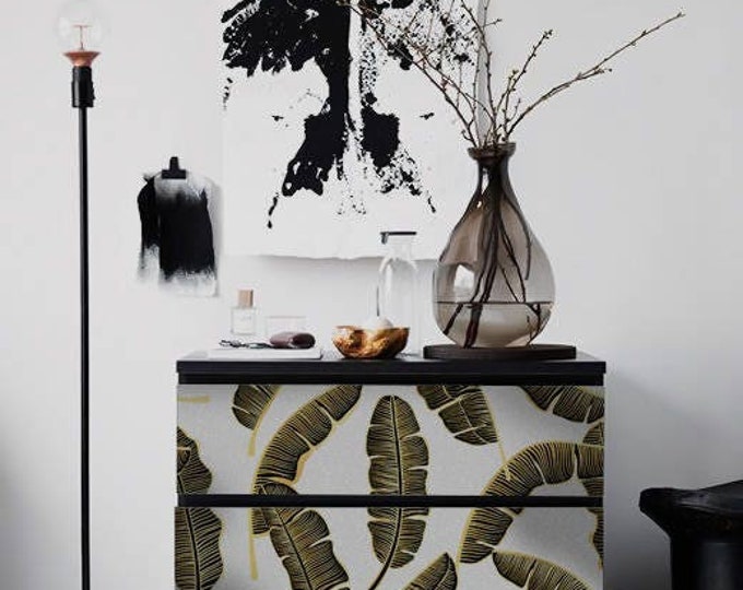 Ikea Malm Decal \ Green and Golden Leaves \ Dresser Sticker \ Removable ...
