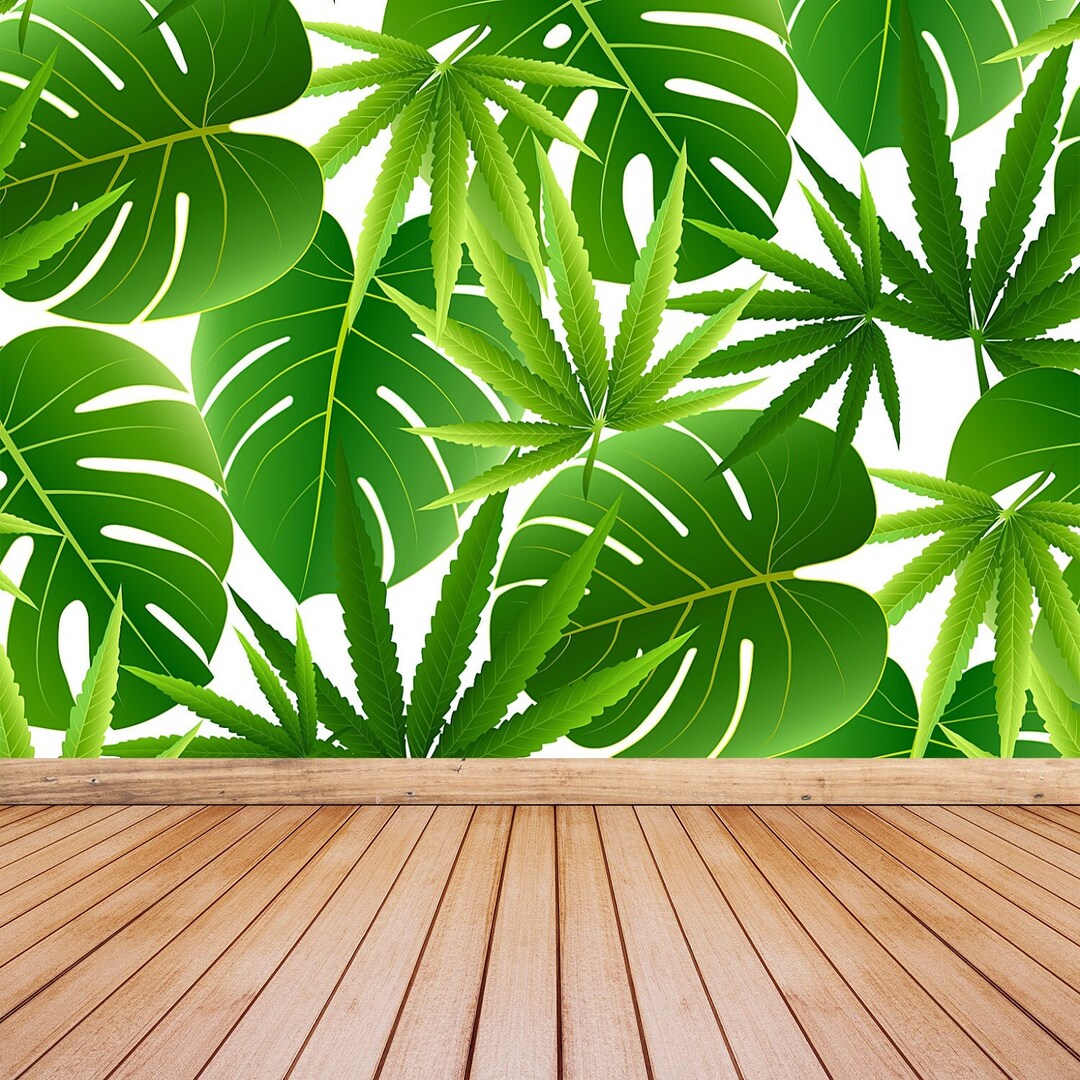 Cannabis Leaves Traditional Paste & Glue or Removable Wall Mural ...