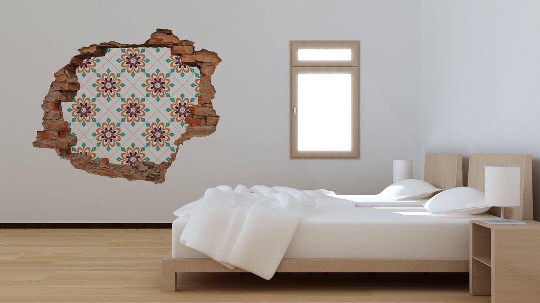 Floral Vector Textile Texture 3D Hole in the Wall Wall Sticker, Decal ...