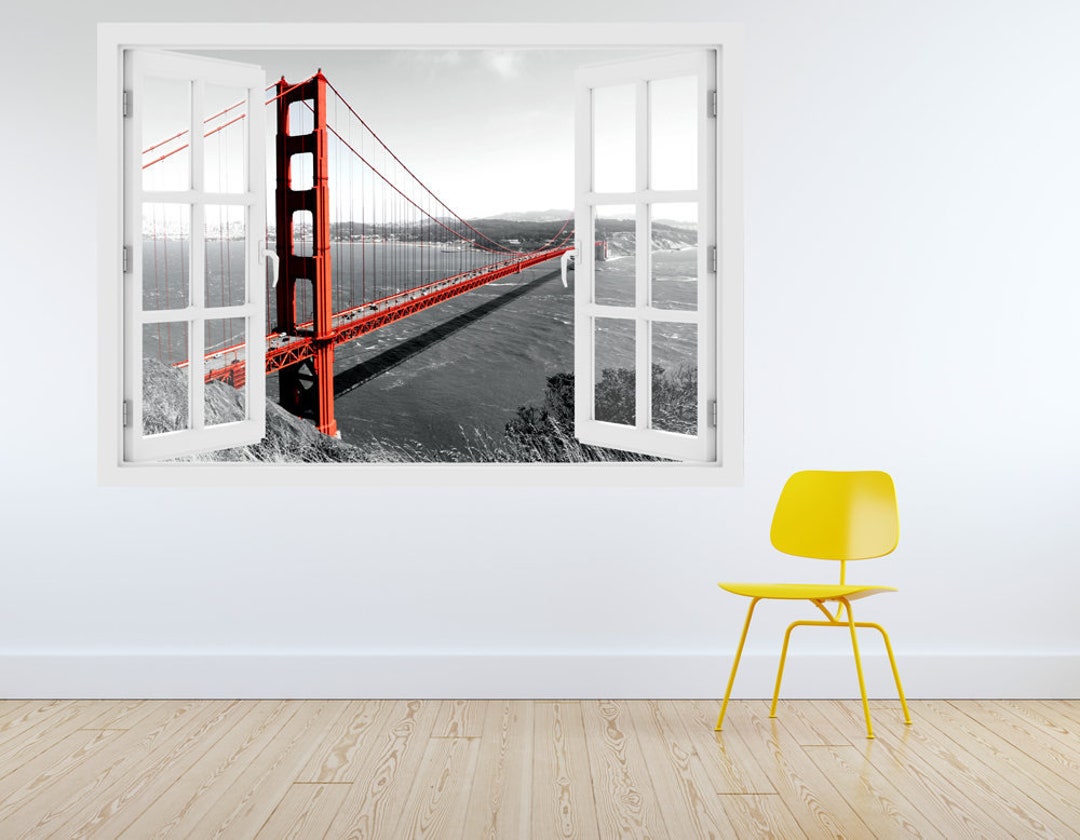 3D Window Golden Gate Bridge, Wall Decal Vinyl, 3D Wall Art, Vinyl Peel ...