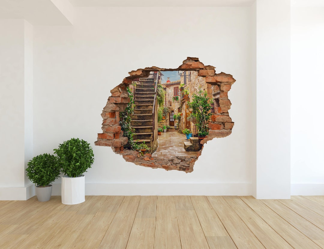 Alley in Old Town in Tuscany Italy 3D Hole in the Wall Wall Sticker ...