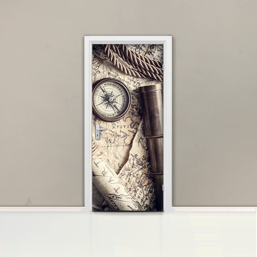 Old Map Door Mural Self Adhesive Door Wrap, Removable Peel & Stick Door ...