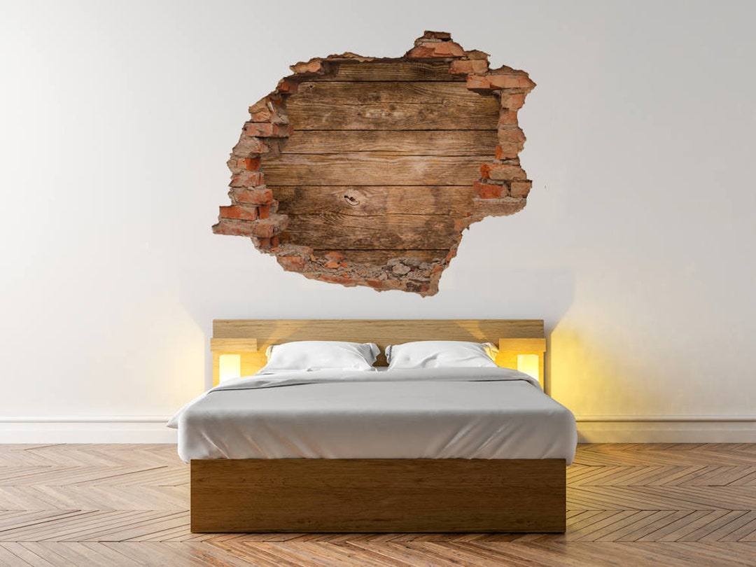 Rustic Wood Planks 3D Hole in the Wall Wall Sticker, Decal 3D Wall Art ...