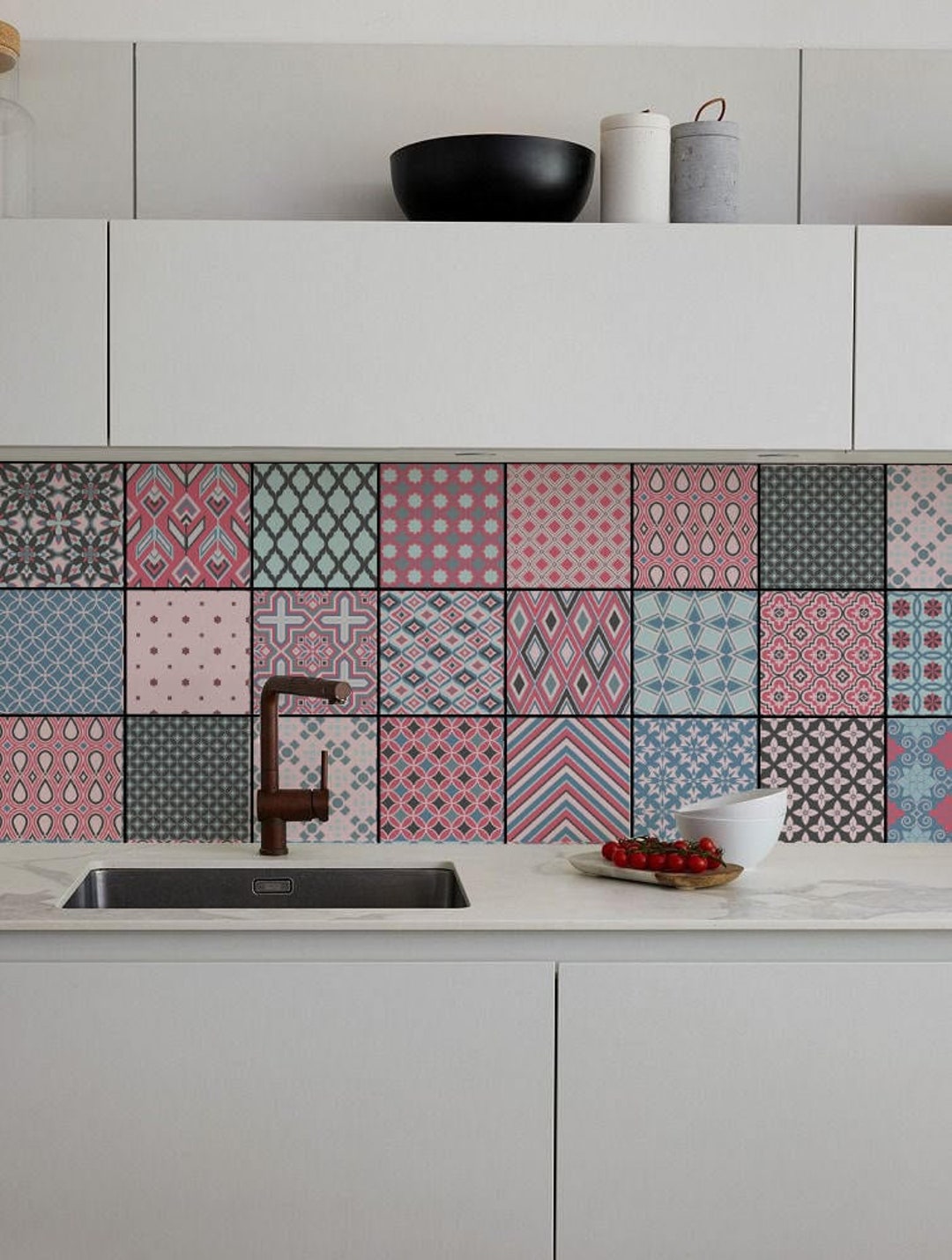 Colorful Patchwork, Tile Decals, Tile Stickers, Traditional Tiles ...