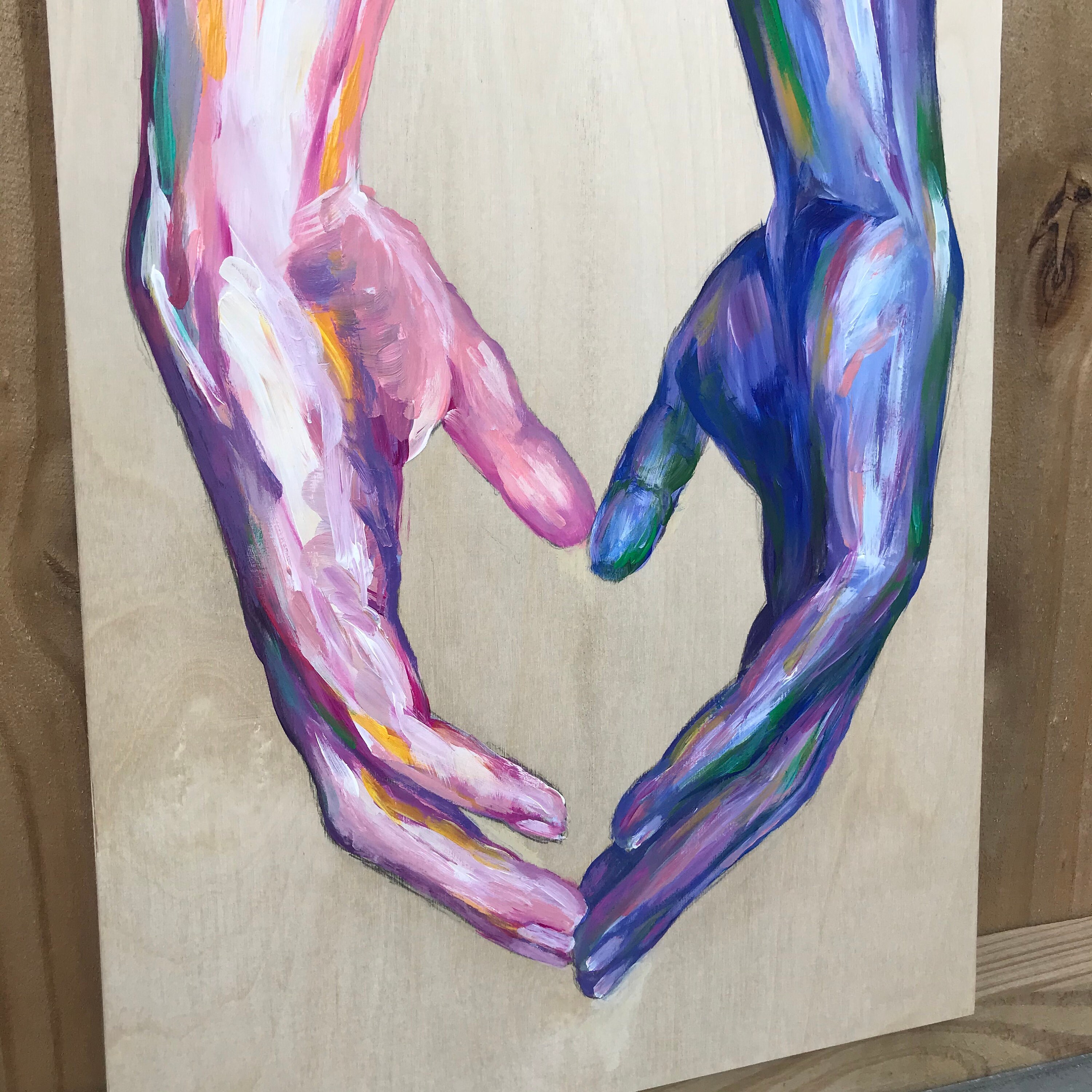 Original Heart Hands Acrylic Painting on Framed Wooden Panel - Etsy UK