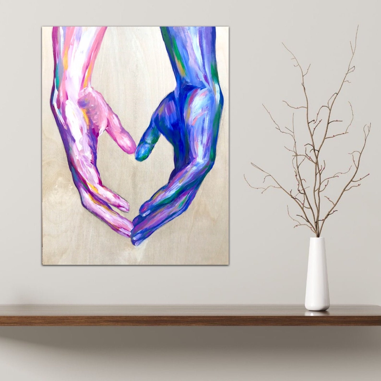 Original Heart Hands Acrylic Painting on Framed Wooden Panel - Etsy UK