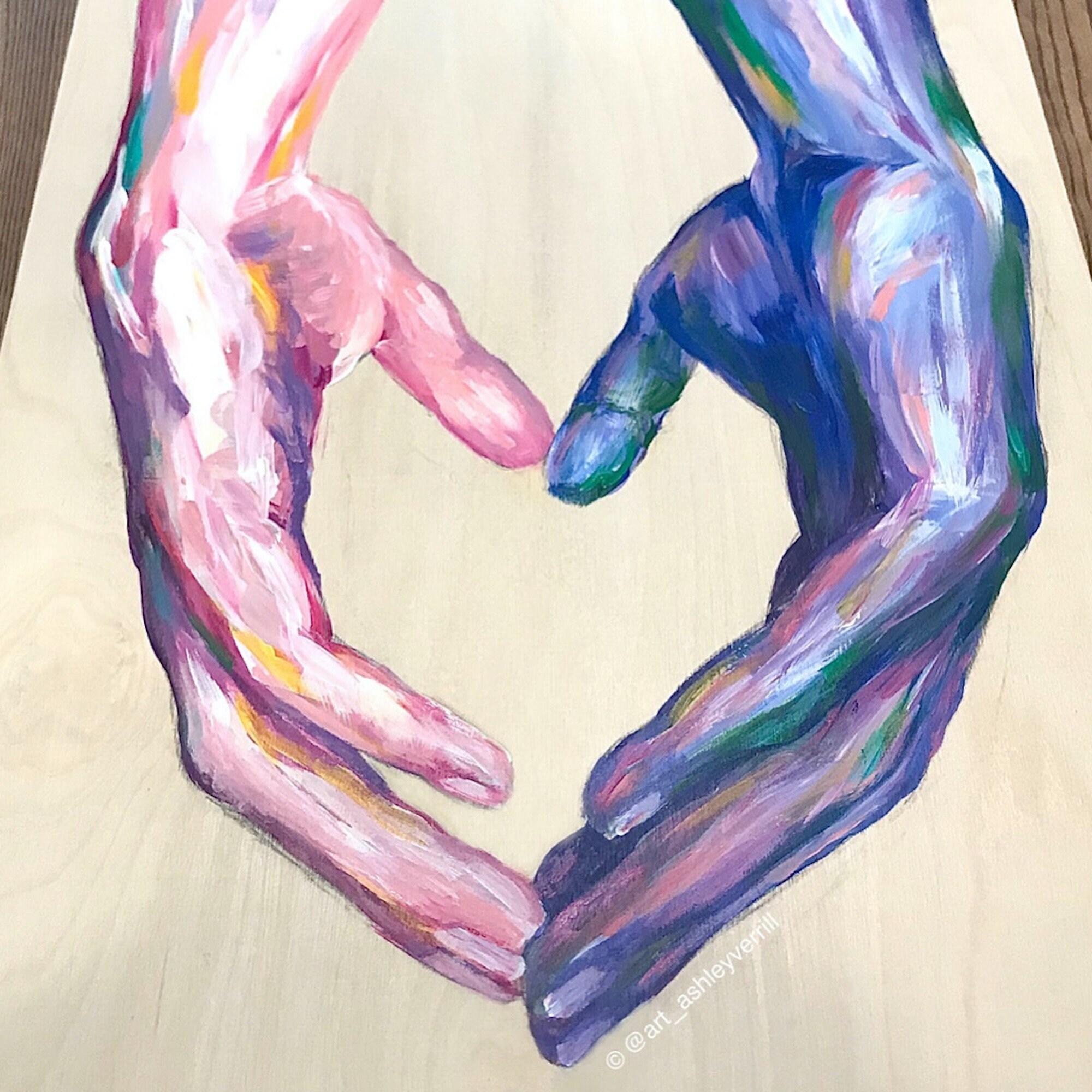 Original Heart Hands Acrylic Painting on Framed Wooden Panel - Etsy UK