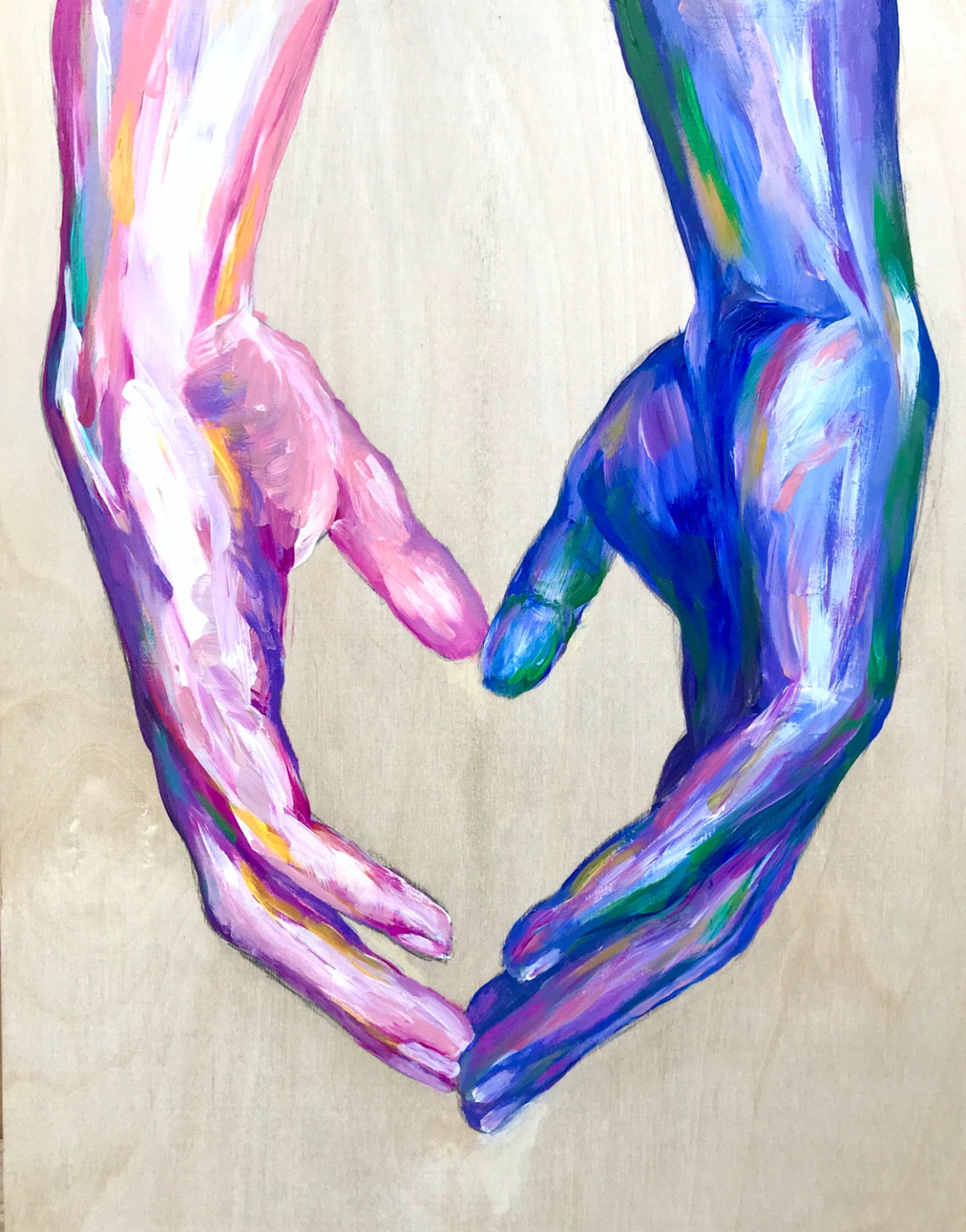 Original Heart Hands Acrylic Painting on Framed Wooden Panel - Etsy