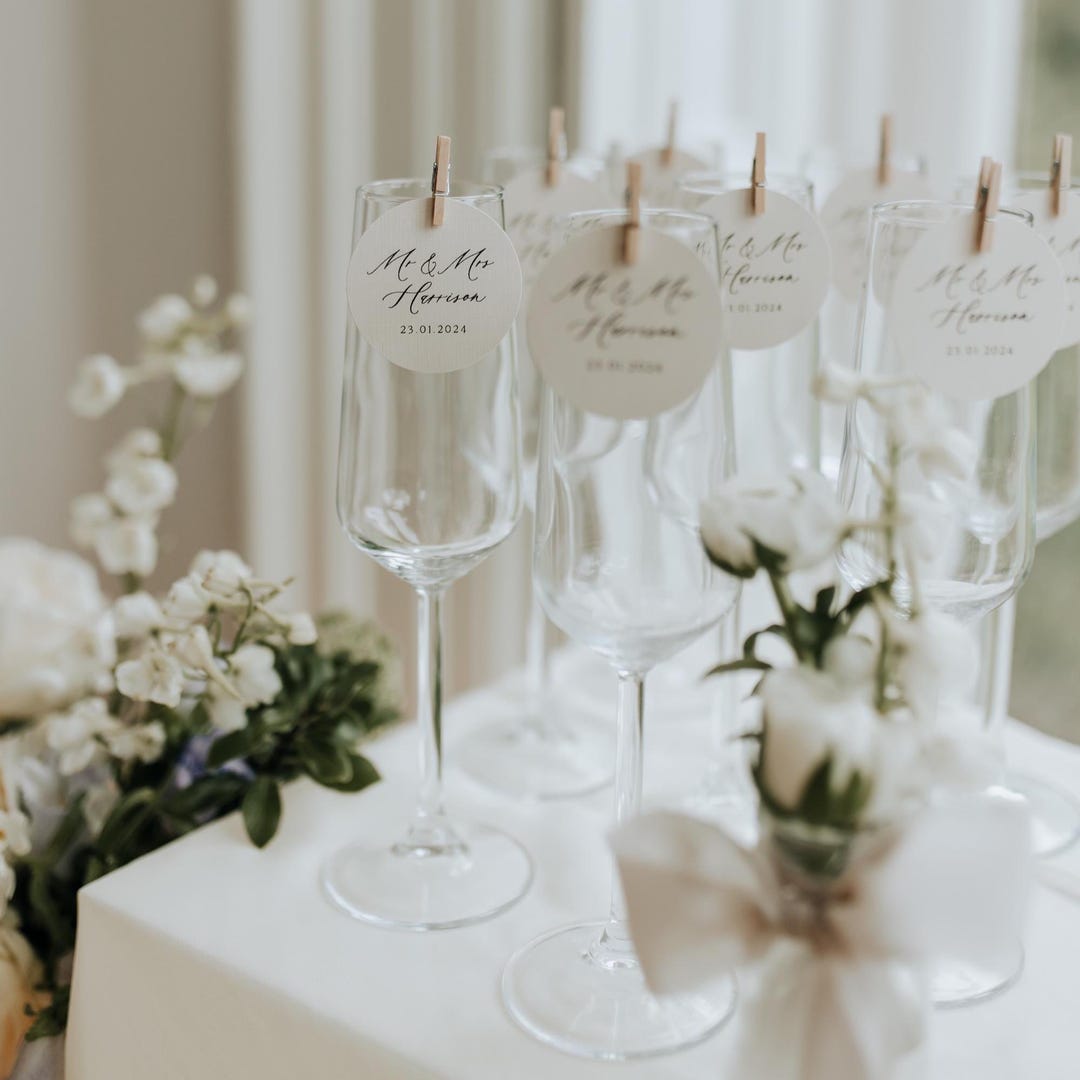 Wedding Drink Topper Tags Couple Name | Minimalist Beige Modern Cards ...