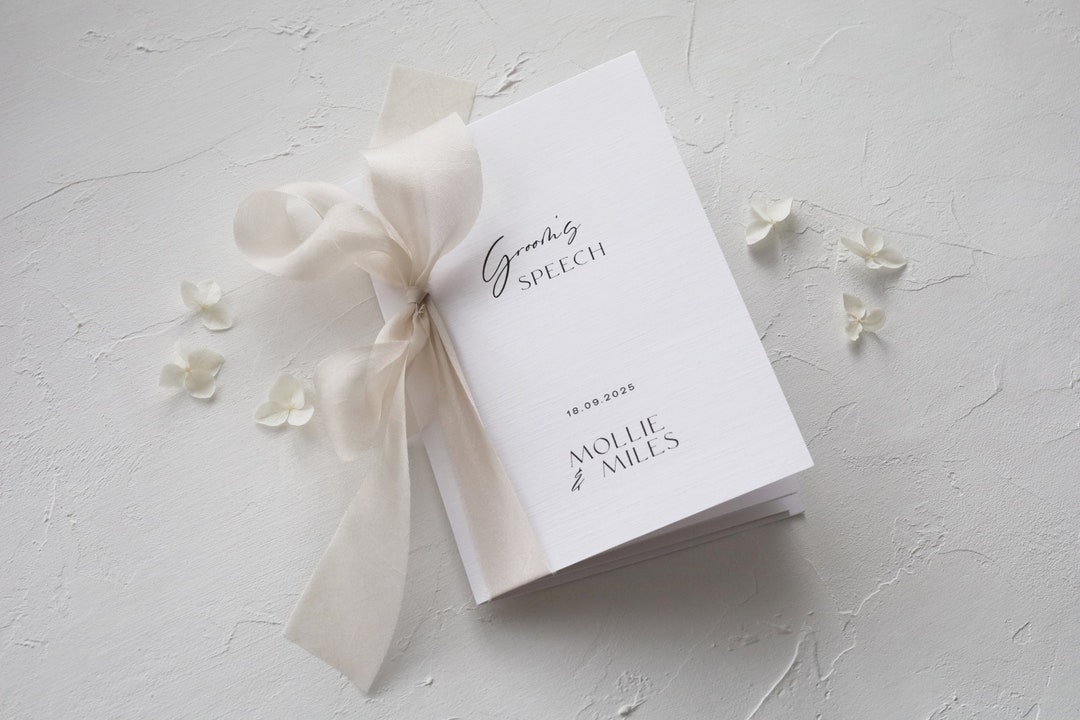 Personalized Wedding Speech Booklet: Minimalist Linen Card With Chiffon ...