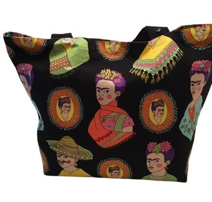 Large Tote Bag in FRIDA KAHLO Printed Fabric, 100% American Cotton ...