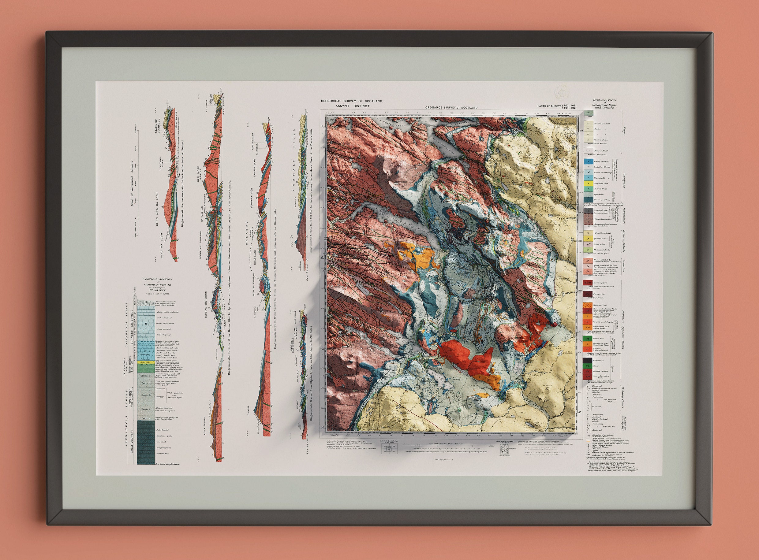 Assynt (scotland) 3D Effect Geological Map - Etsy UK