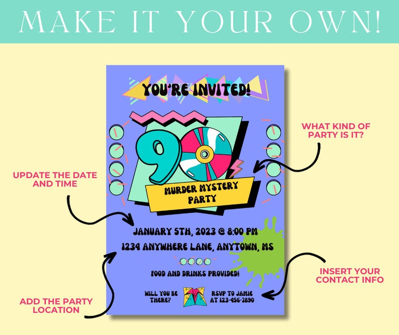 Customizable 90s Retro Party Invite - Etsy