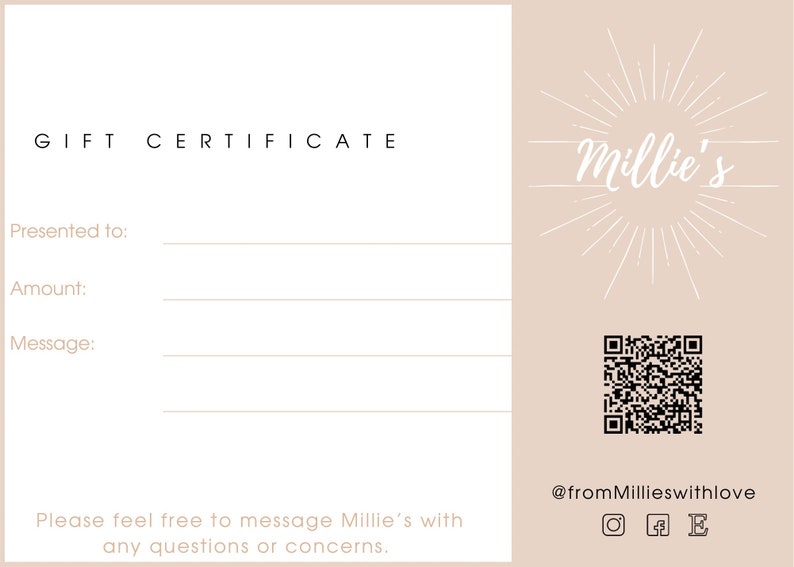 Gift Certificate for Millies Handmade Home Decor Gift Card - Etsy