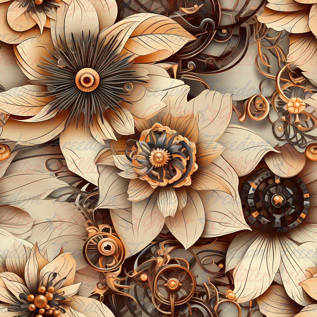 Floral Steampunk 24/printed Vinyl/adhesive Vinyl/holographic Vinyl ...