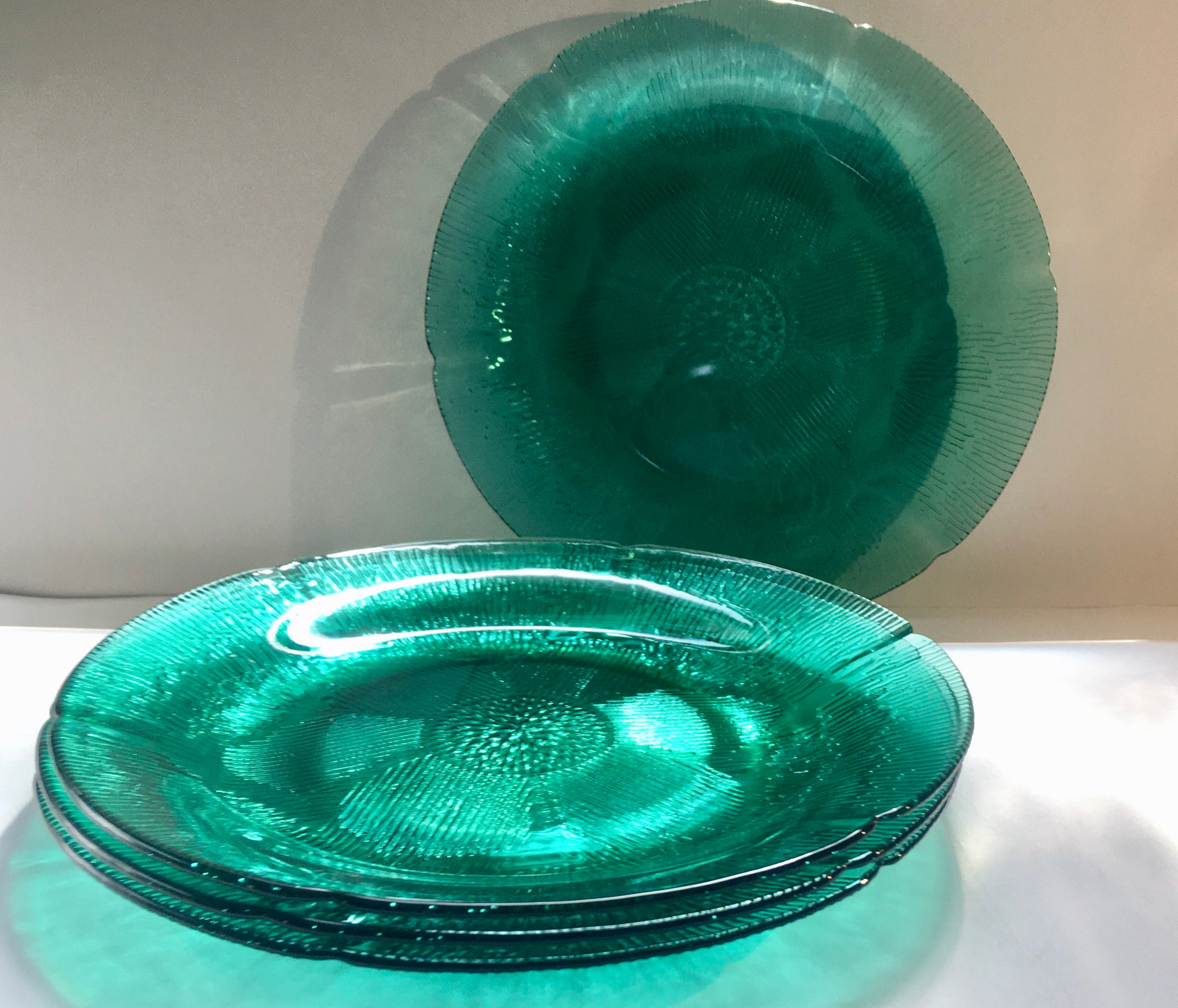 4 Vintage Clear Green Floral Forte Crisa Glass Plates - Etsy