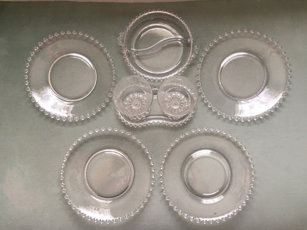 Imperial candlewick Glassware Set-4 Dessert Plates, 2 Juice Glasses ...