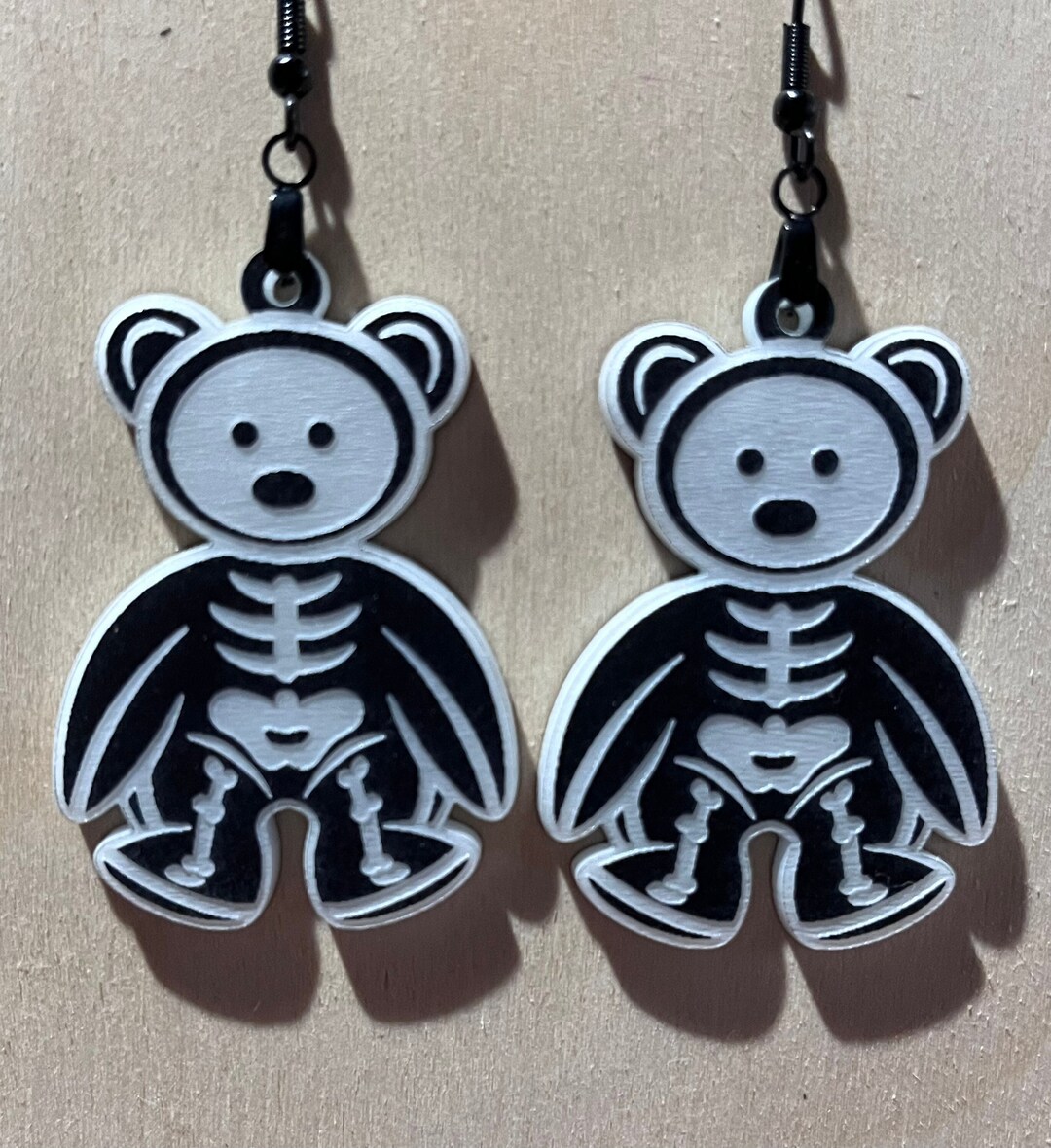 Skeleton Teddy Bear Earrings, Bean Bag Plush Bear Earrings, Halloween ...
