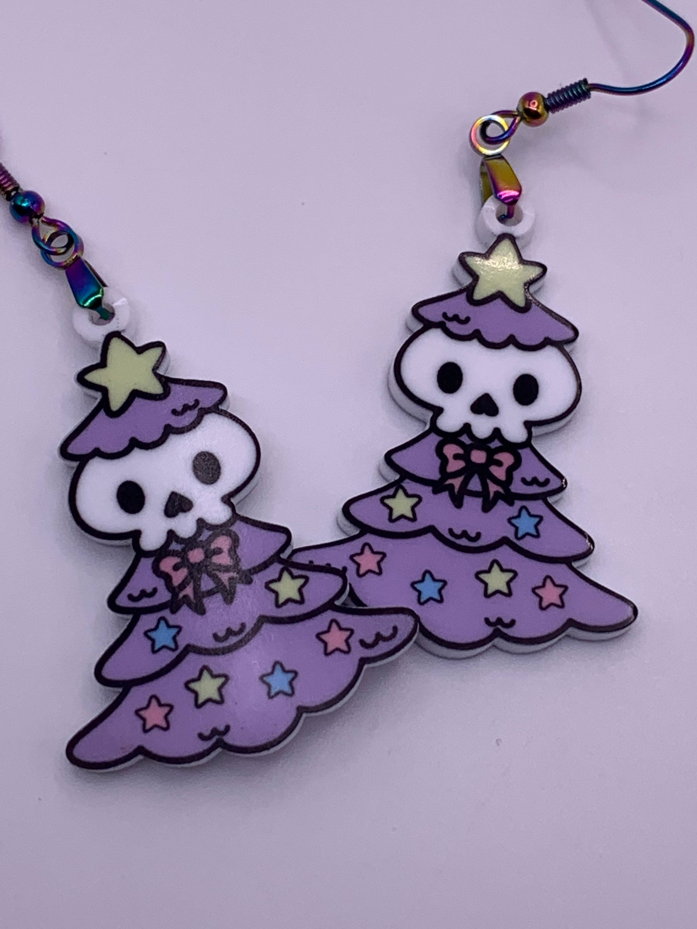 Pastel Goth Skull Tree Earrings Kawaii Holiday Skull Tree - Etsy