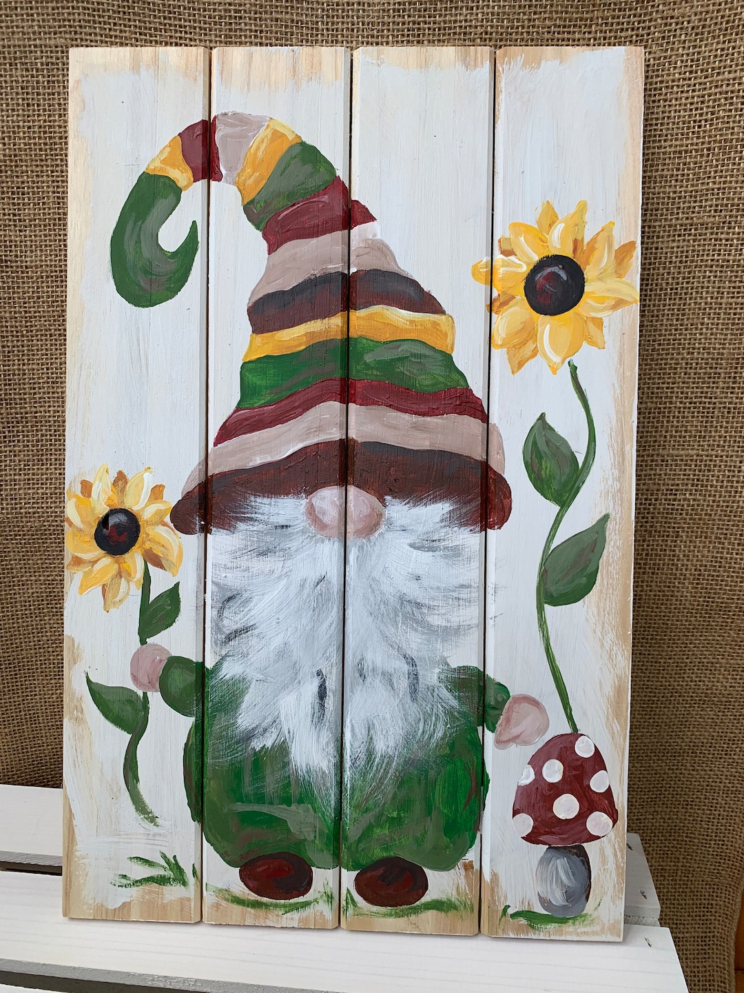 Whimsical Autumn Sunflower Gnome Hand Painted Wood Sign - Etsy