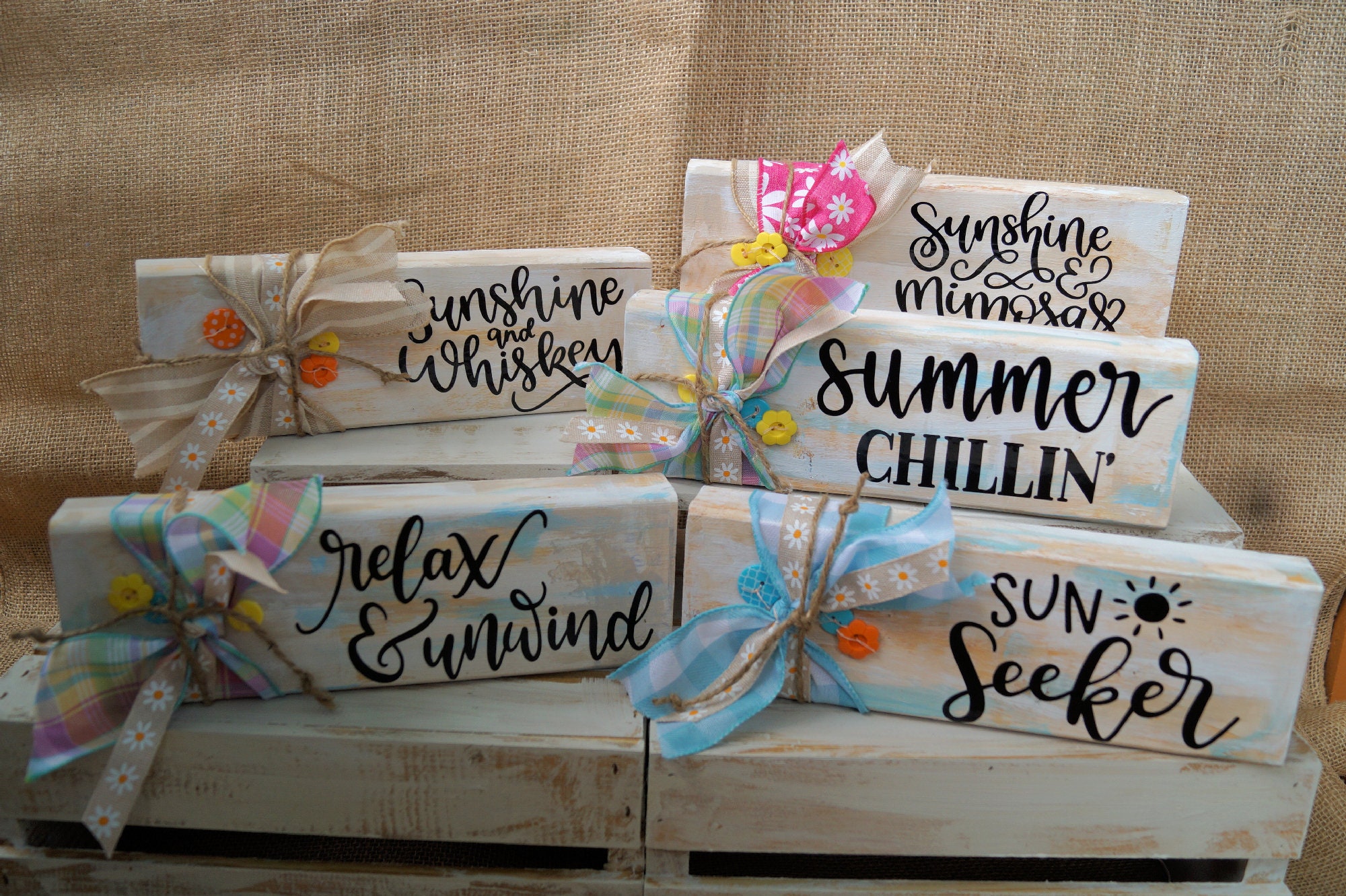 Summer Wood Block Shelf Sitter Sign, Relax and Unwind, Sun Seeker ...