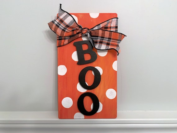 Whimsical Halloween Boo Wood Sign With Polka Dots - Etsy