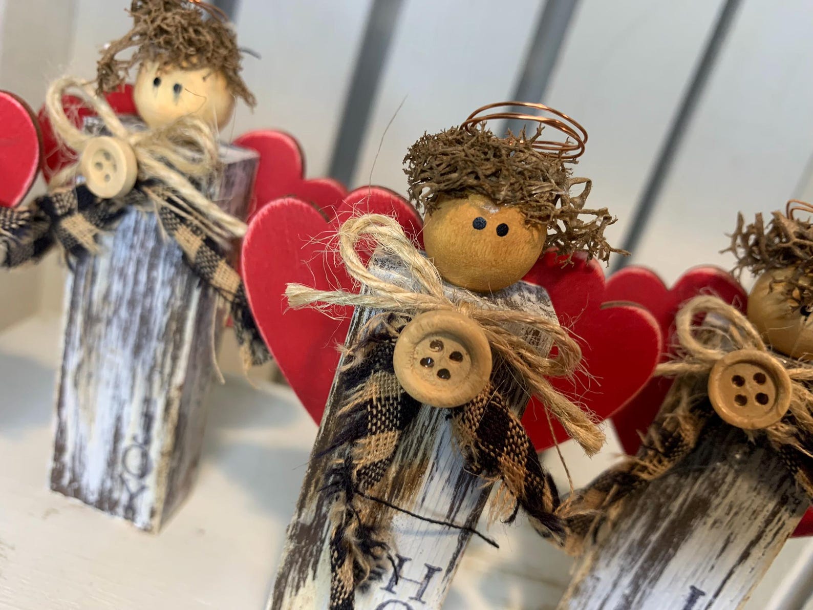 Rustic Small Wood Block Angel With Heart Wings; Stamped Love, Peace ...