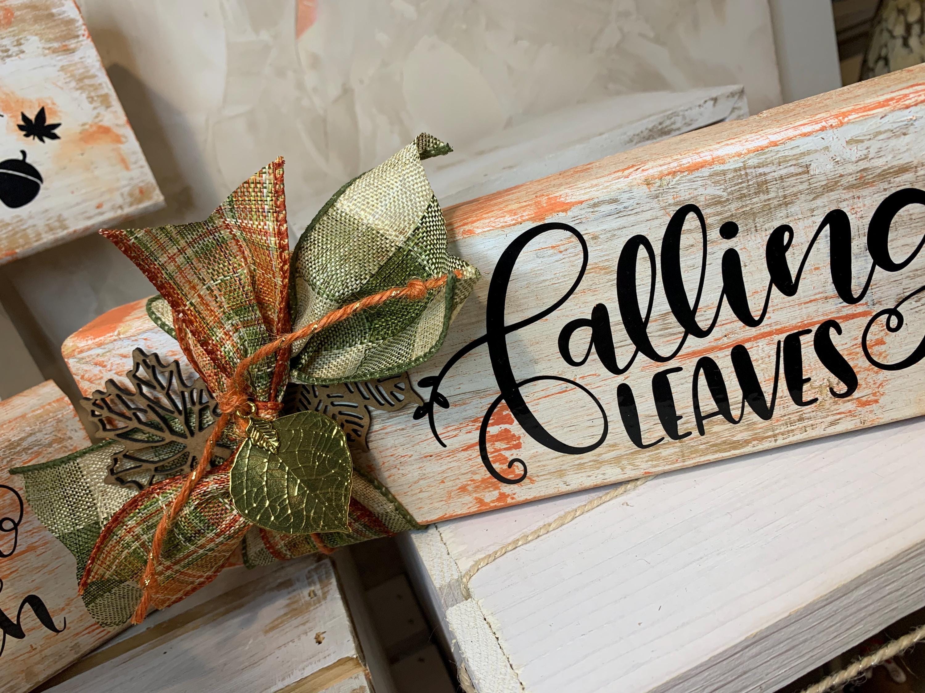 Fall Wood Block Shelf Sitter Sign, Hey There Pumpkin, Falling Leaves ...