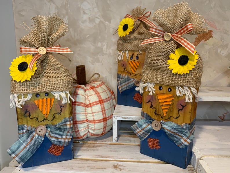 Rustic Wood Scarecrow With Burlap Hat and Sundlower - Etsy