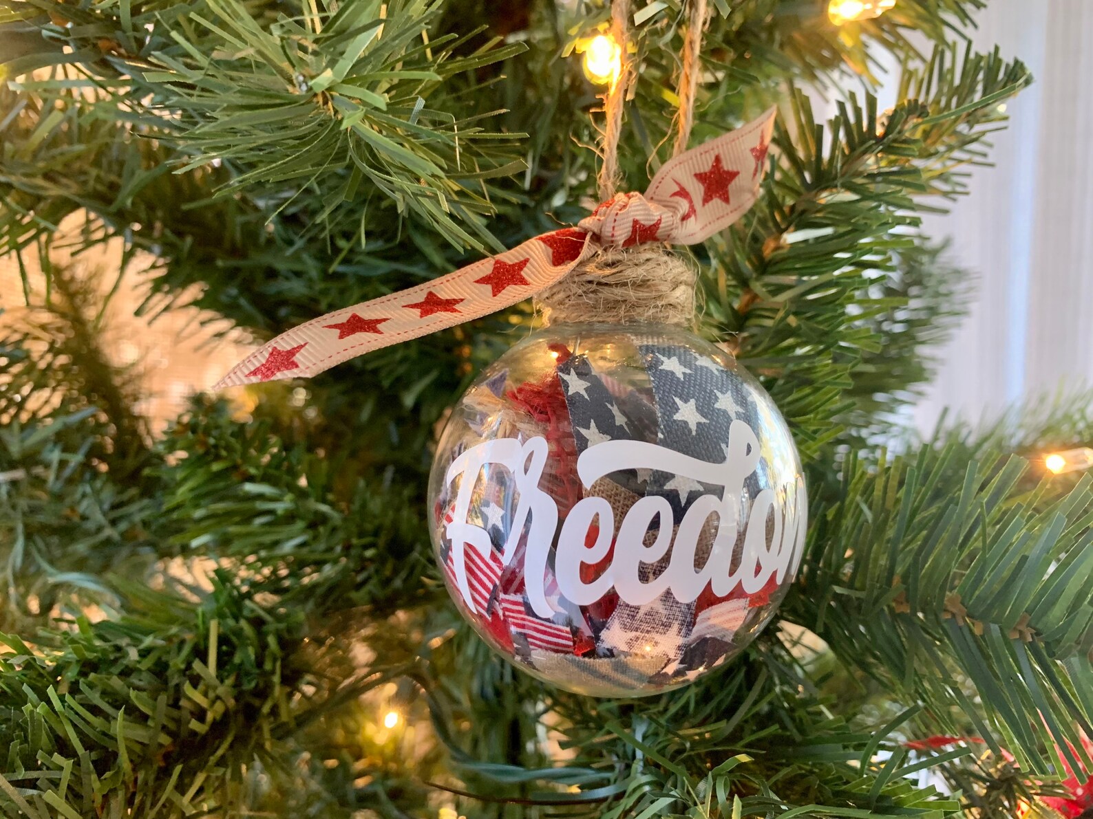 Freedom Glass Ball Ornament Patriotic Fabric Red White and - Etsy