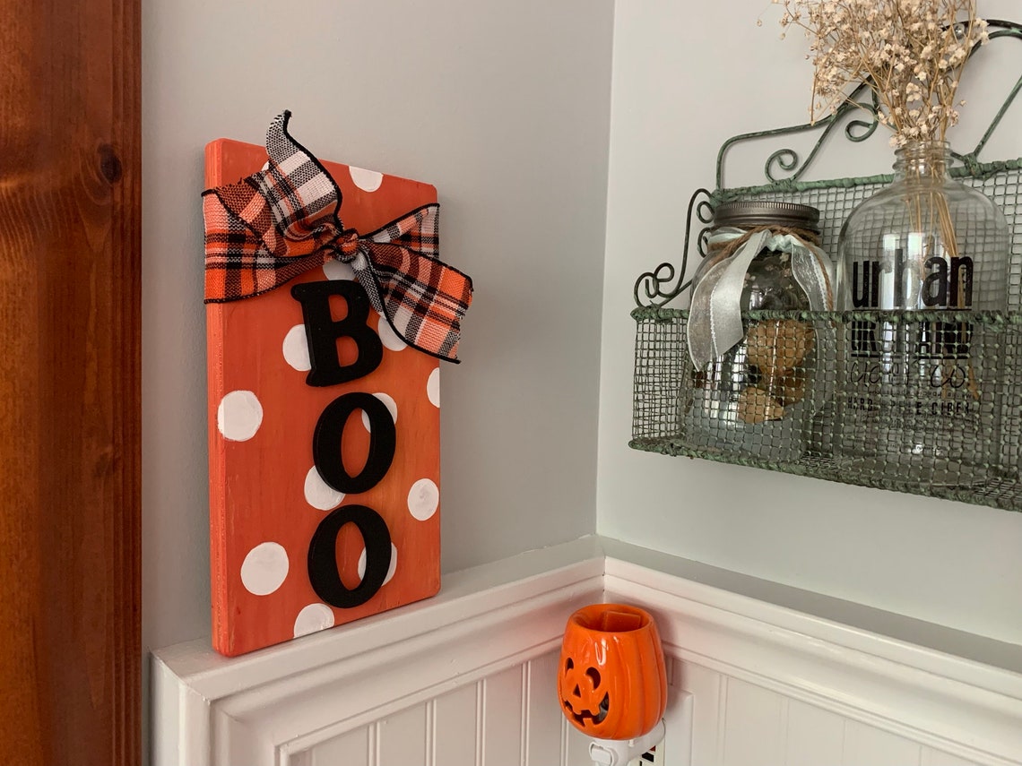 Whimsical Halloween Boo Wood Sign With Polka Dots - Etsy