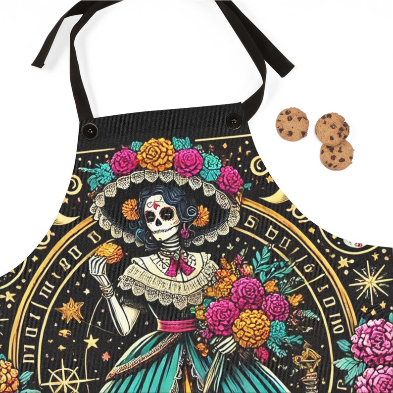 La Catrina Black Apron - Day of the Dead Folklore Kitchen Apron for Dia ...