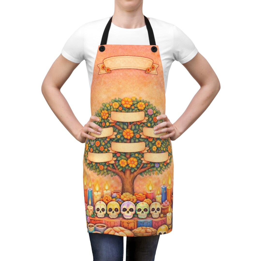 Day of the Dead Family Tree Apron With Last Name Ribbon | Apron (AOP ...