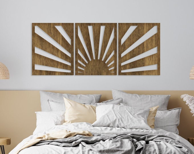Rustic Mountain Wood Wall Art Asymetrical With Sunrise. Hand Crafted ...