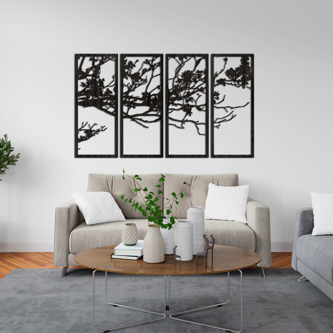 4 Panel Wood Wall Art Wood Tree of Life Wall Decor Wood - Etsy