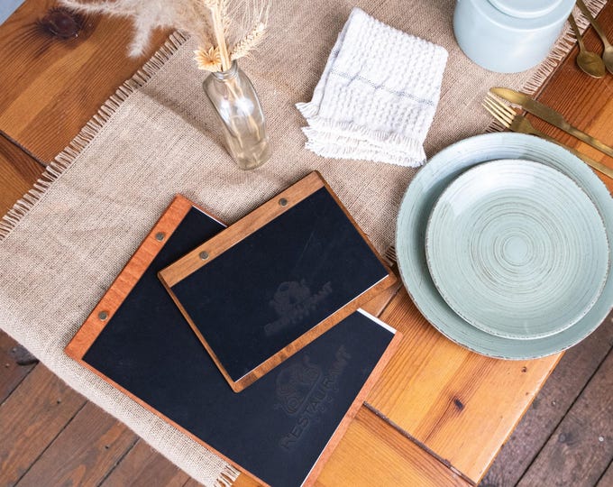 Wooden Menu Board for Flip Sheet, Engraved Menu Holder, Restaurant Menu ...