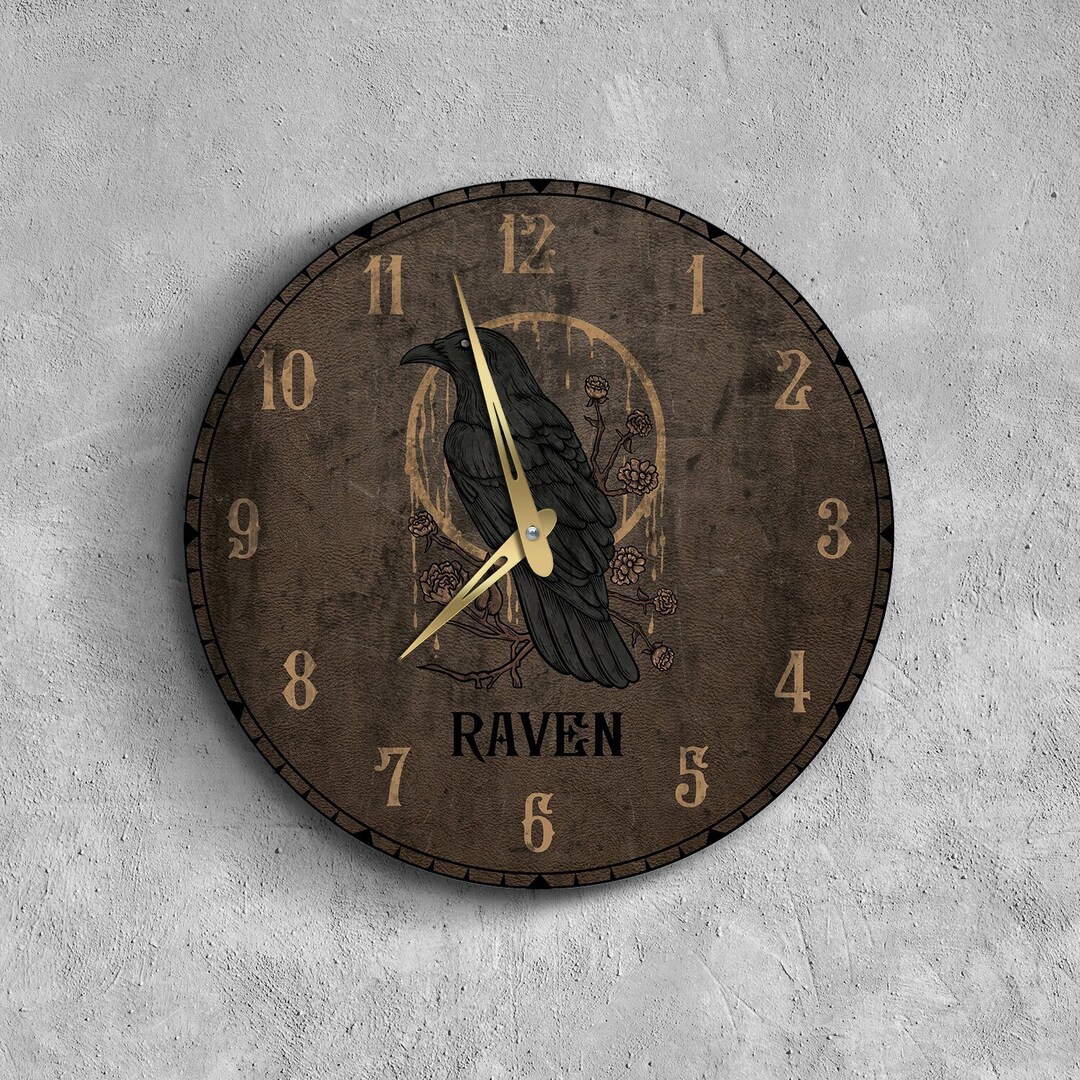 Black Raven Clock, Crow Clock, Bird Wall Clock, Edgar Allan Poe Raven ...
