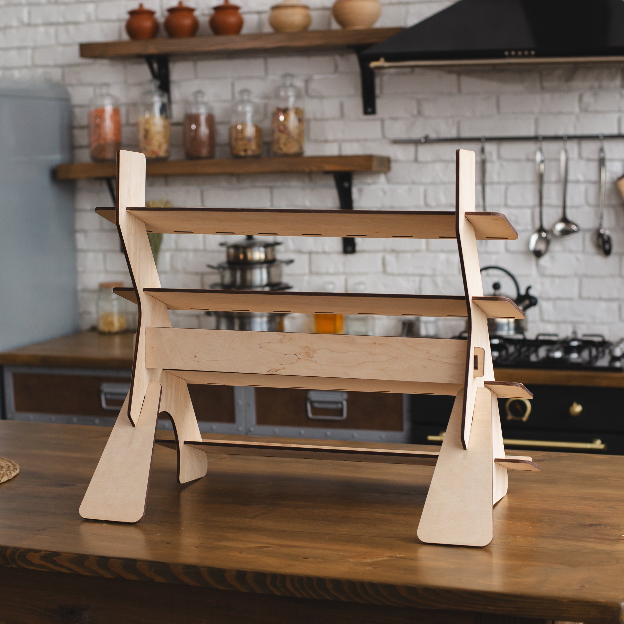 Vendor Display Shelf Black Wooden Rotating Display Stand - 3 Tier ...