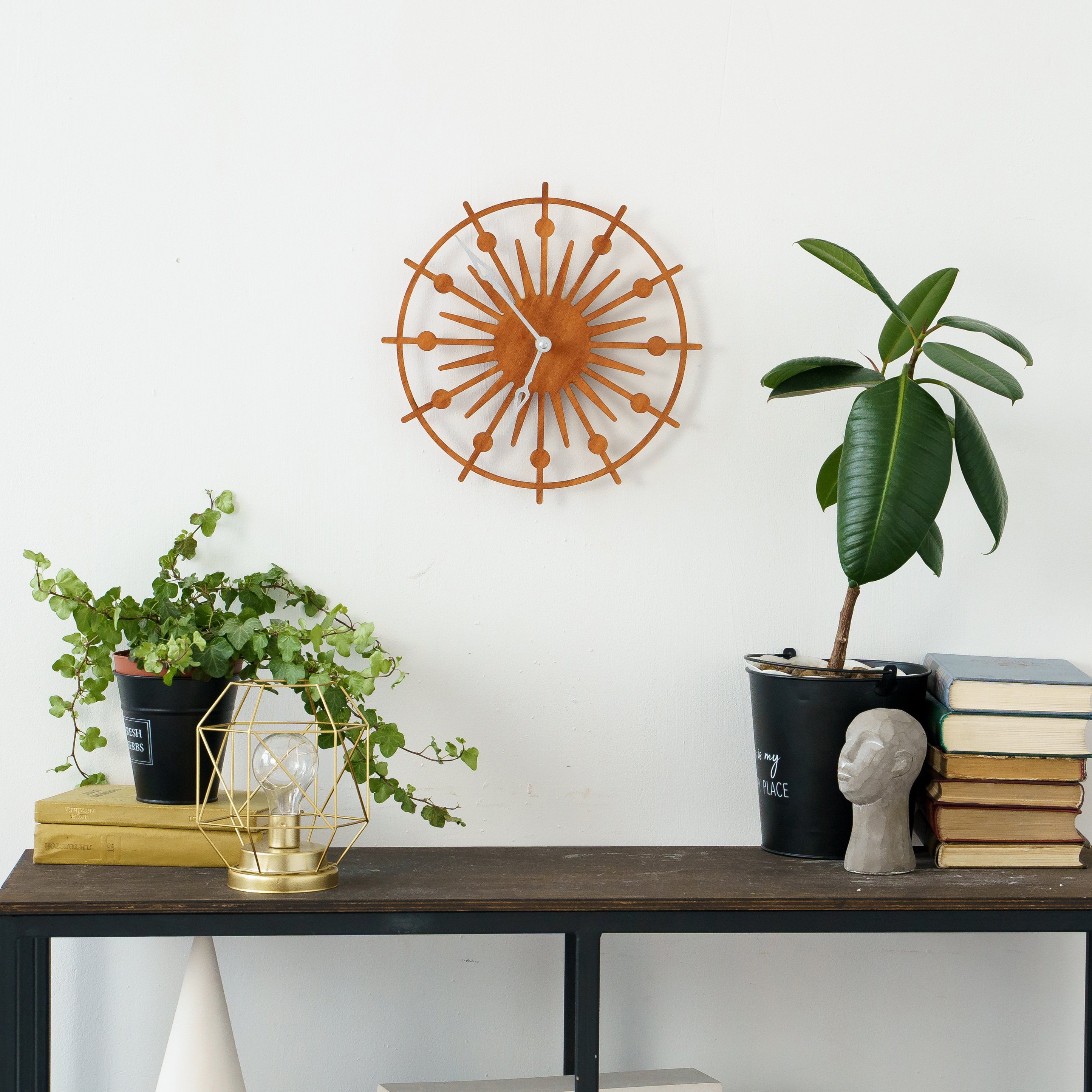 Sunburst Wall Clock Mid Century Modern Wall Clock Sun Wall - Etsy