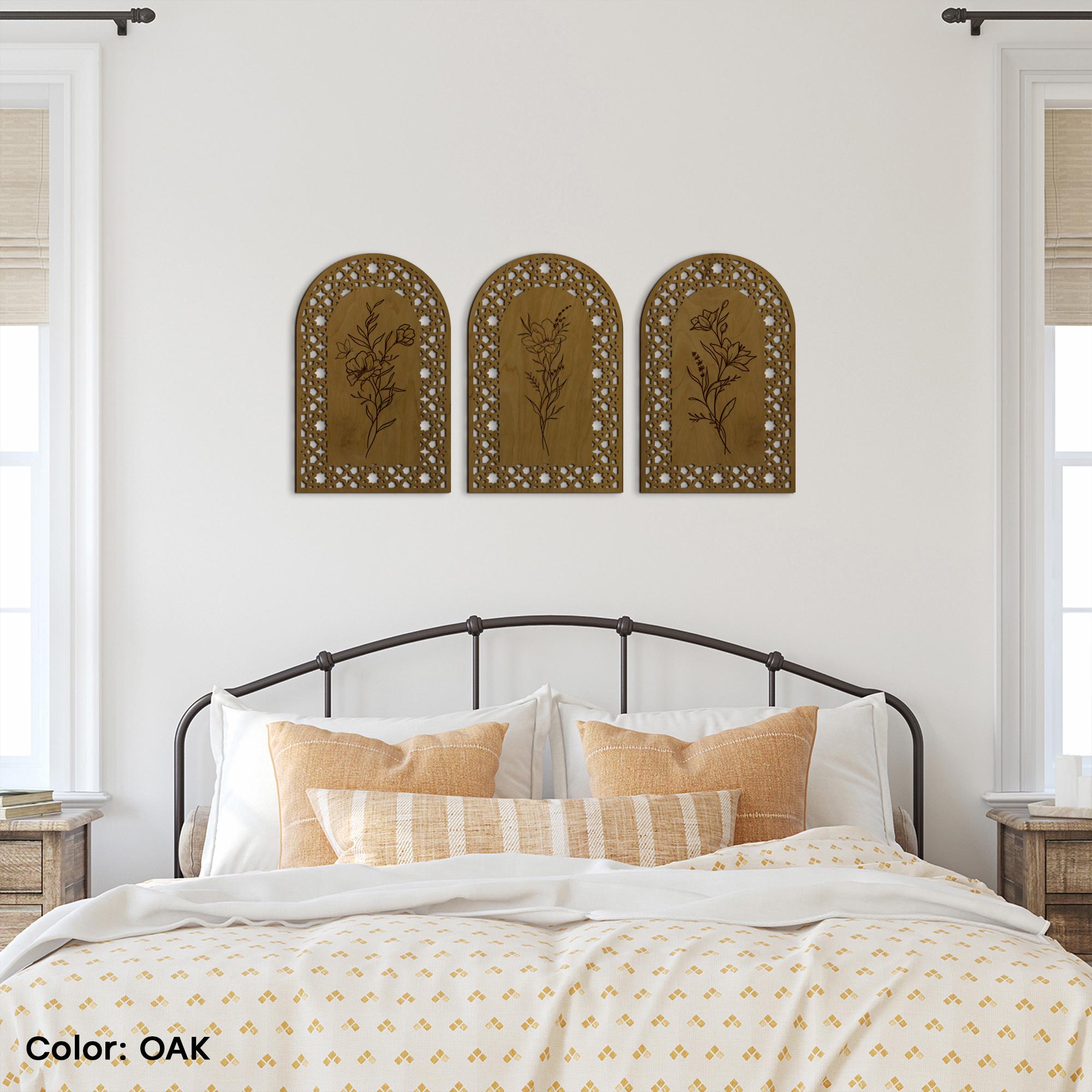 Set of 3 Wood Floral Arch Wall Art,wood Lattice Panel,wood Botanical ...